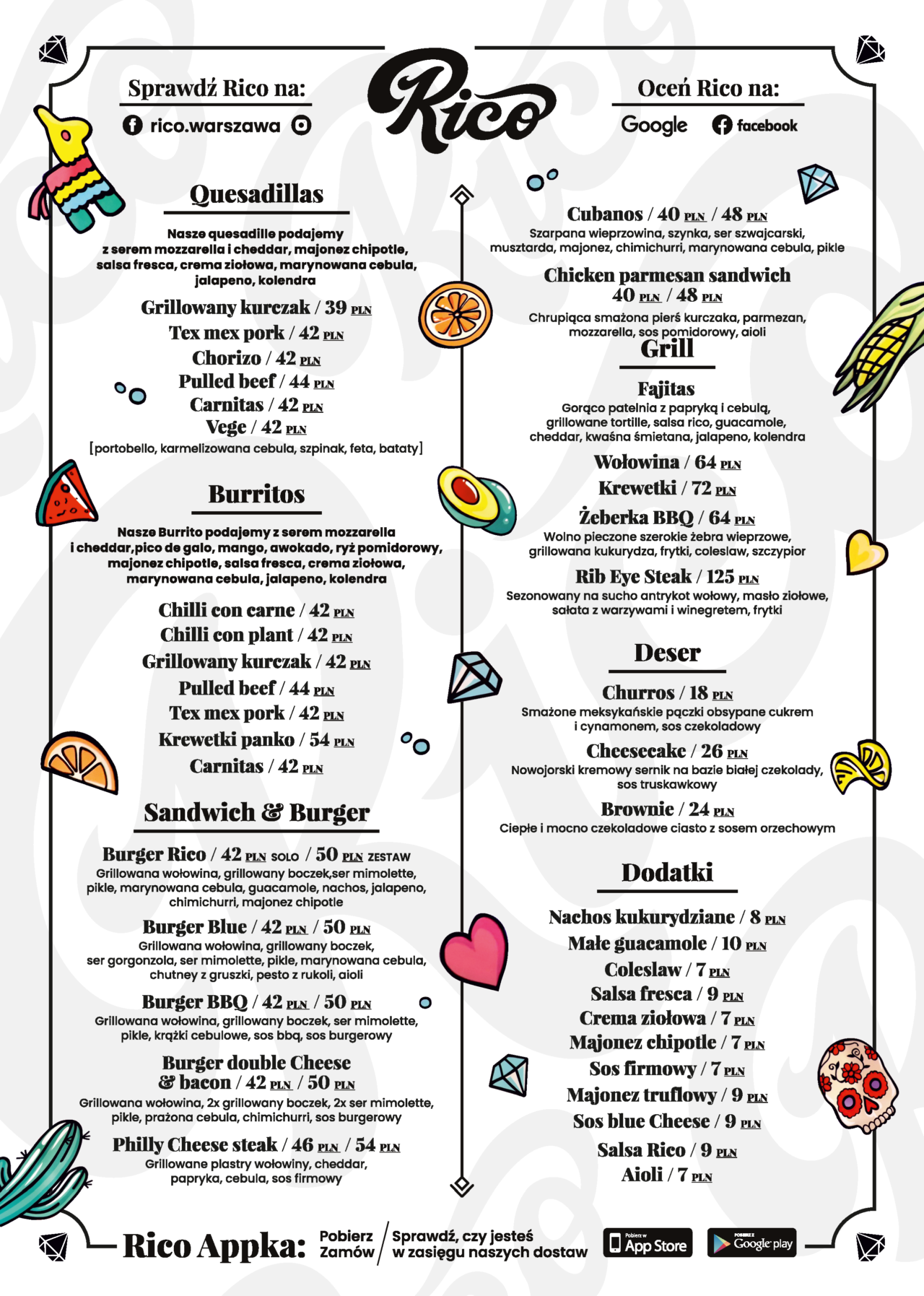 Resturacja Tex Mex Warszawa - Menu - Rico Tex Mex